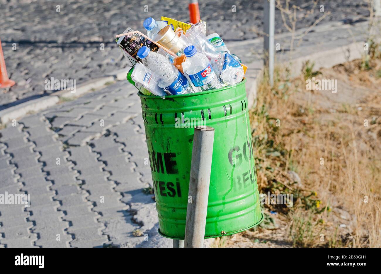 23 SEPTEMBER 2017, GOREME, TURKEY: trash can, full with the waste ...