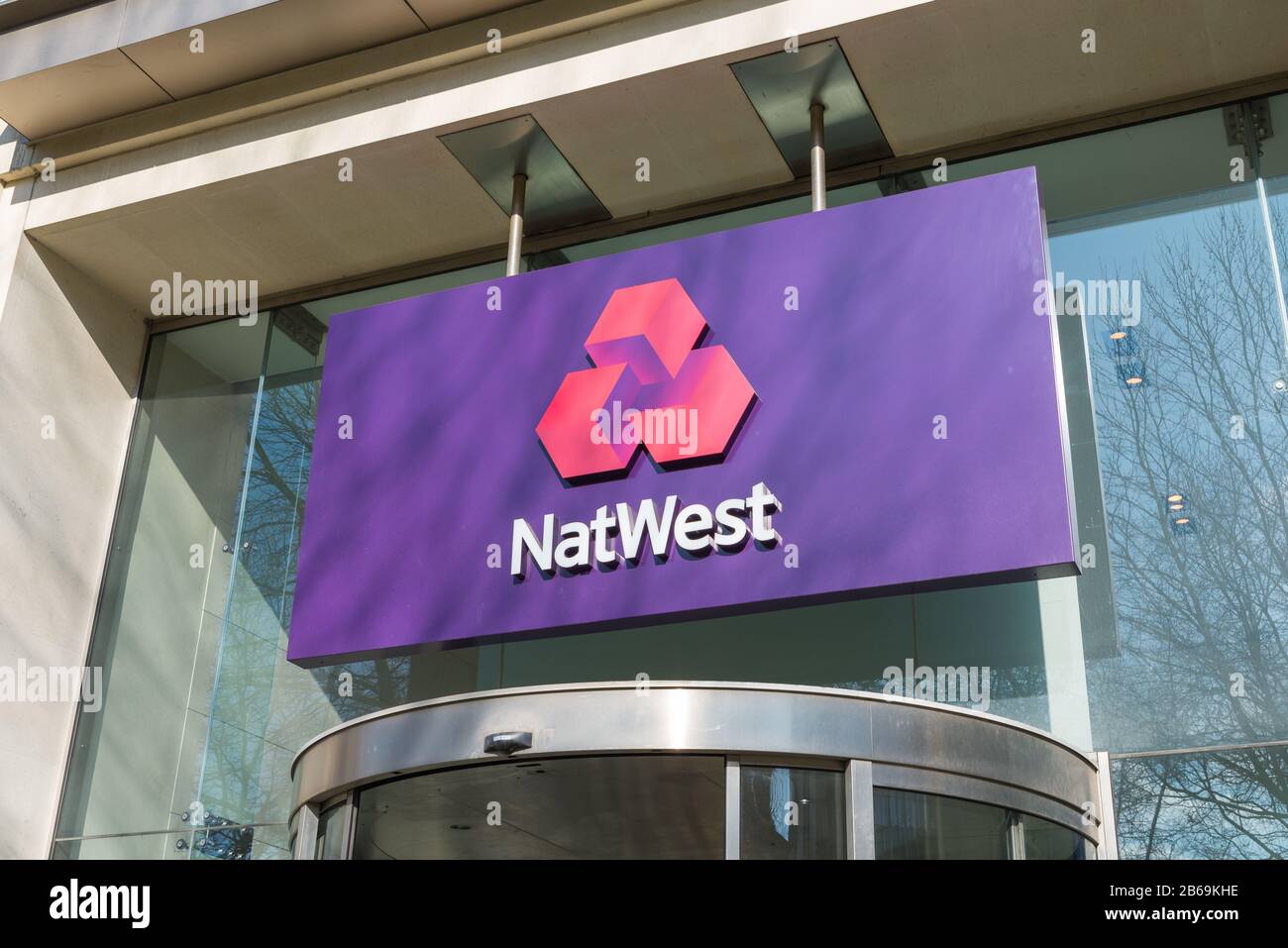 Large purple sign above entrance to NatWest branch in St Philip's Place ...