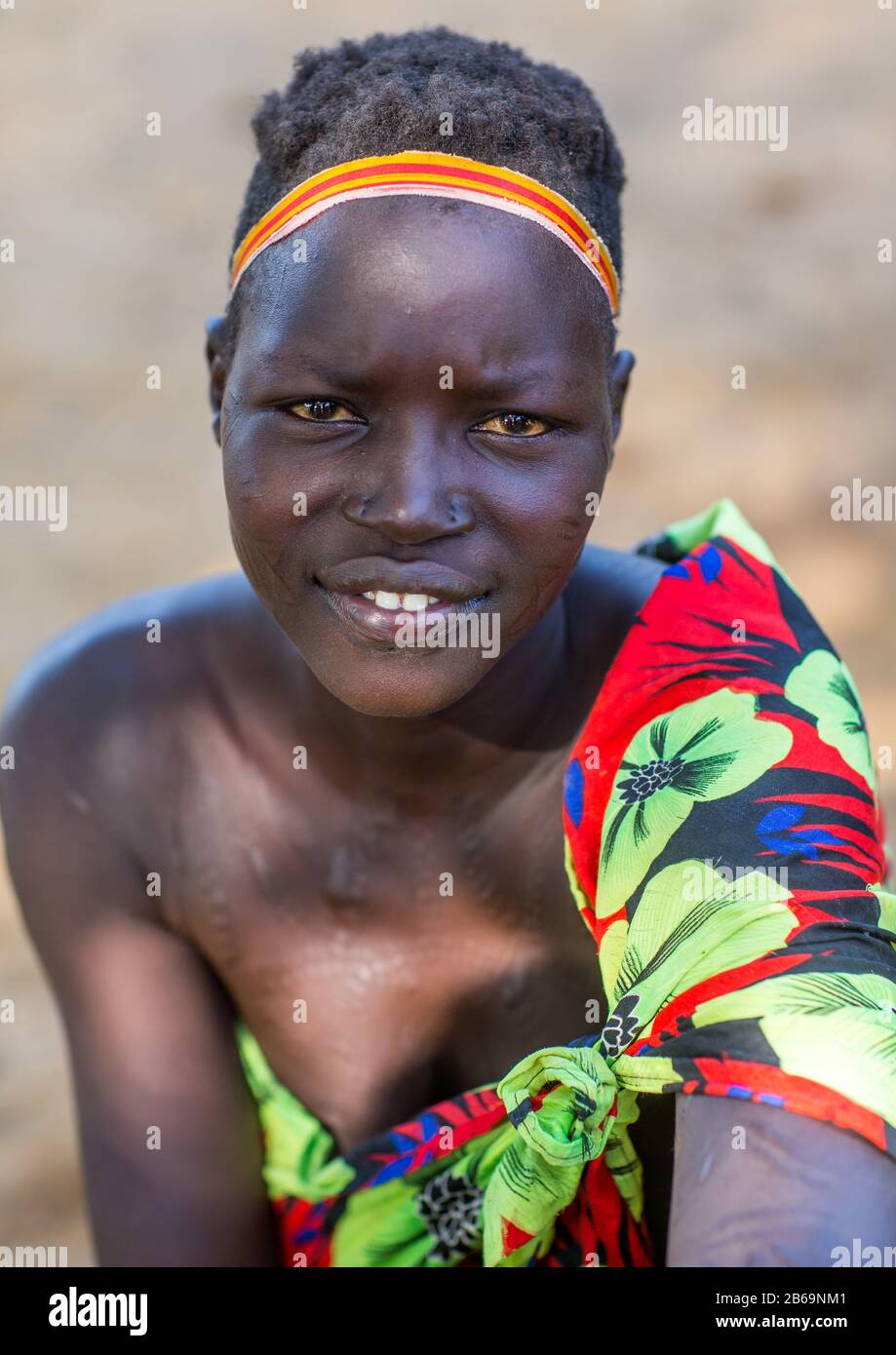 Portrait of a smiling Larim tribe woman, Boya Mountains, Imatong, South ...