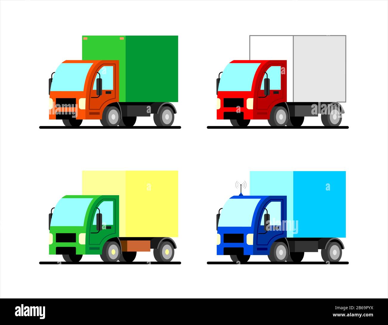 Set of stylized vector small trucks of different colors. Truck with an ...