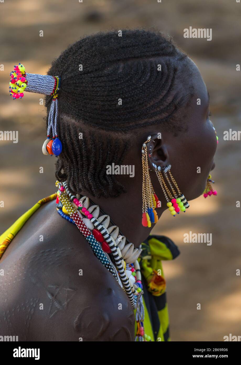 Portrait of a Larim tribe woman with traditional eaerrings, Boya ...