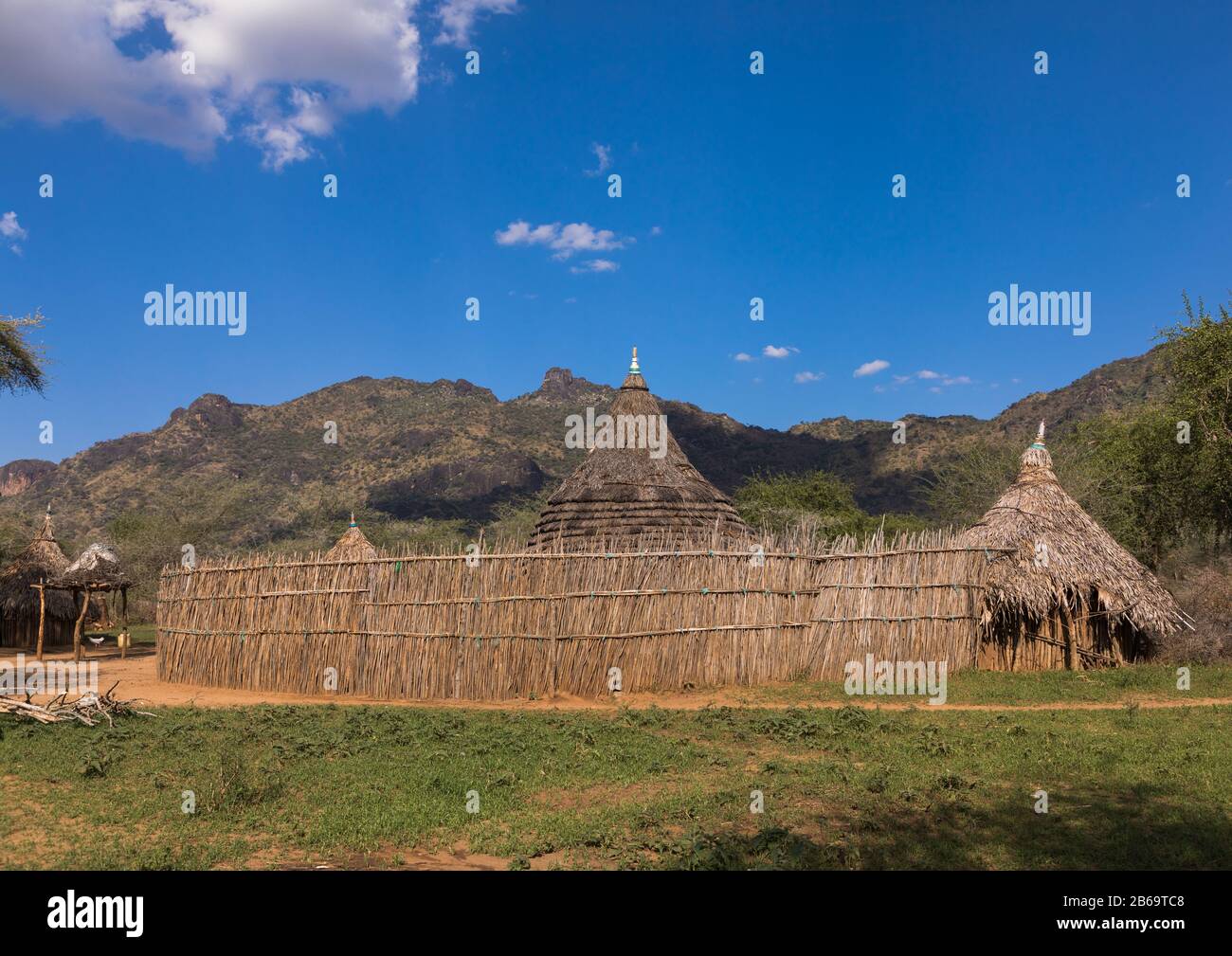 Houses in a Larim tribe traditional village, Boya Mountains, Imatong ...
