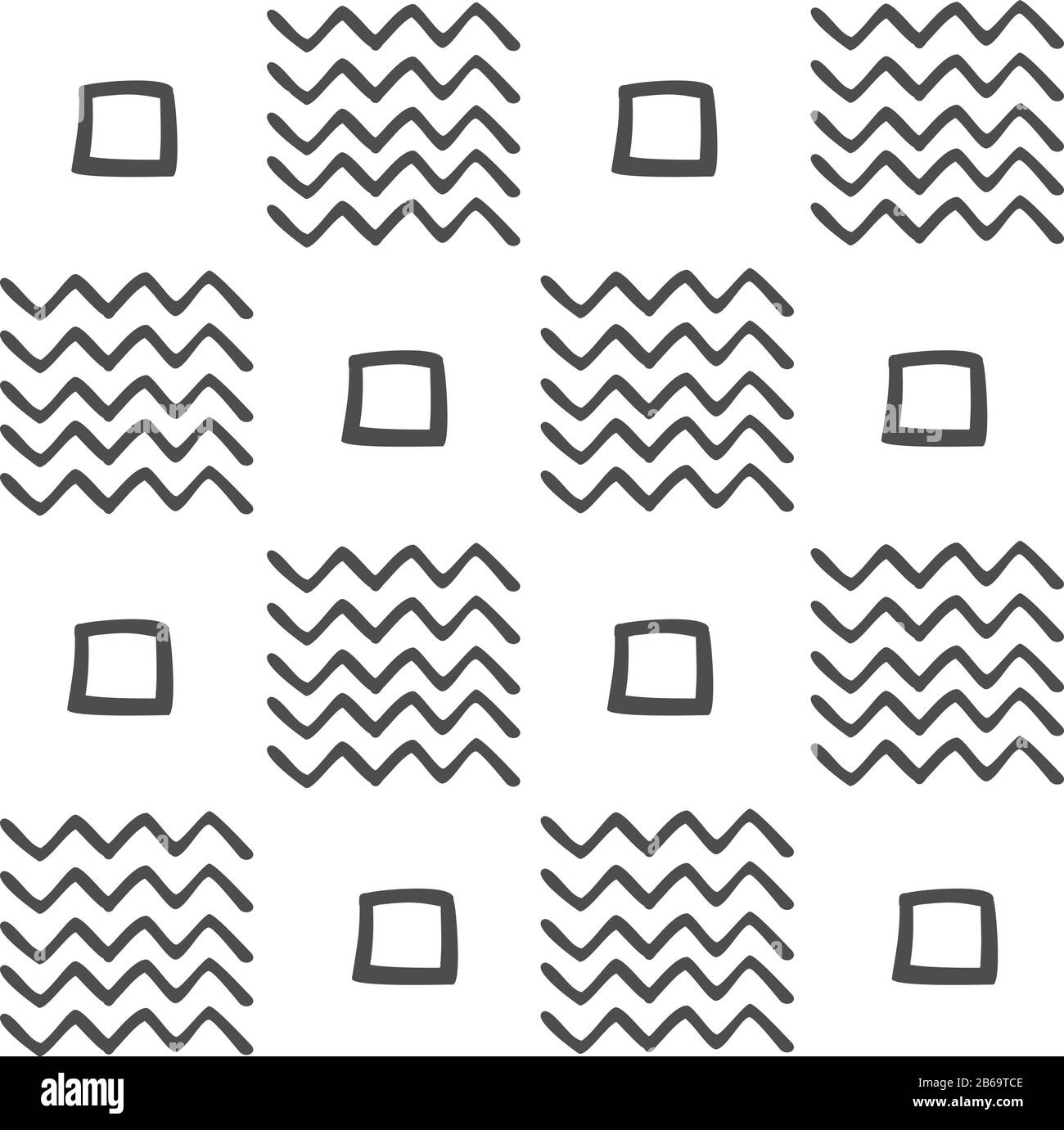 Vector seamless black and white geometric pattern of hand-drawn squares ...