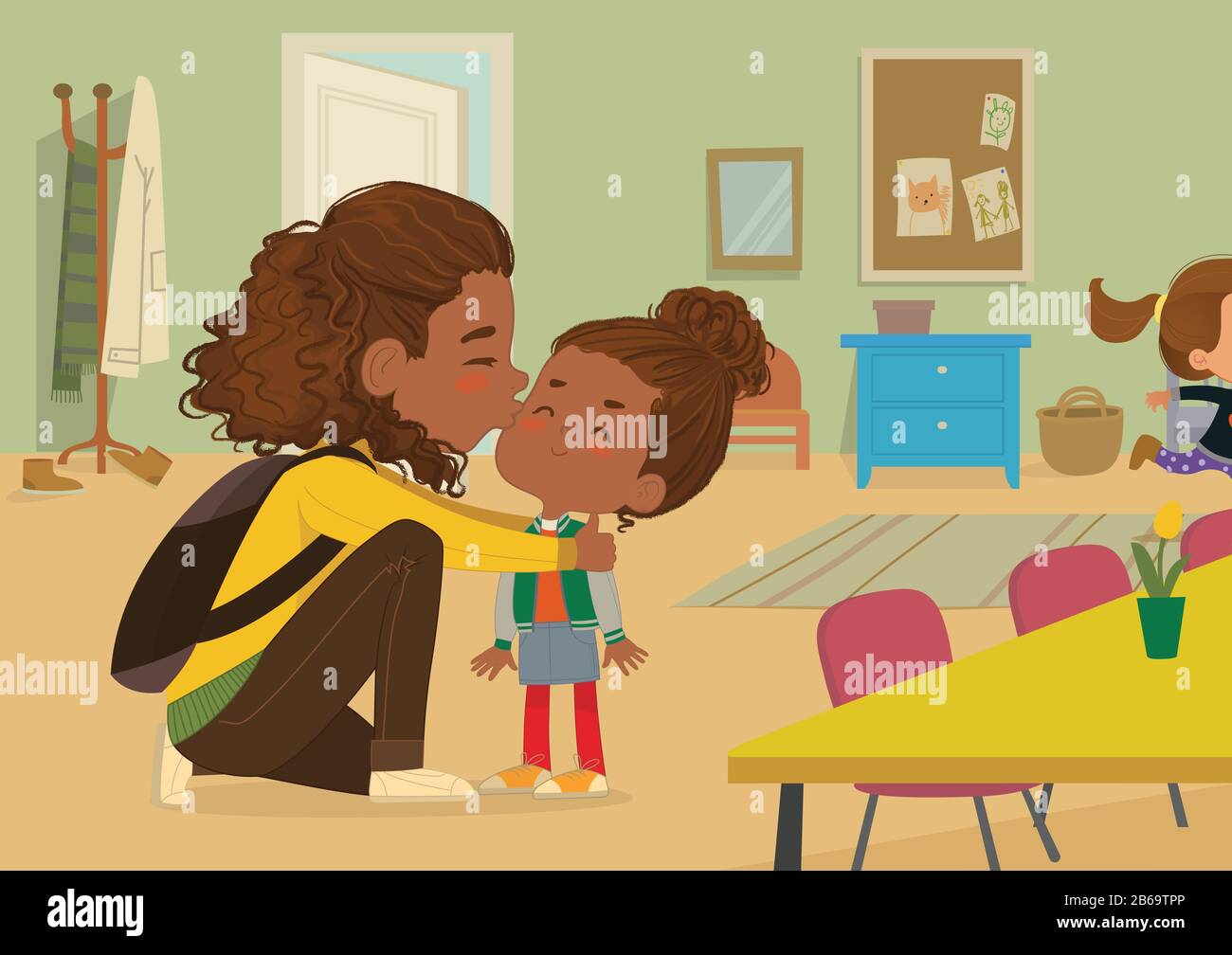 Girl goodbye at door Stock Vector Images - Alamy