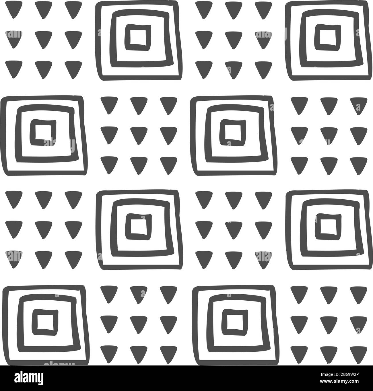 Vector seamless black and white geometric pattern of hand-drawn ...
