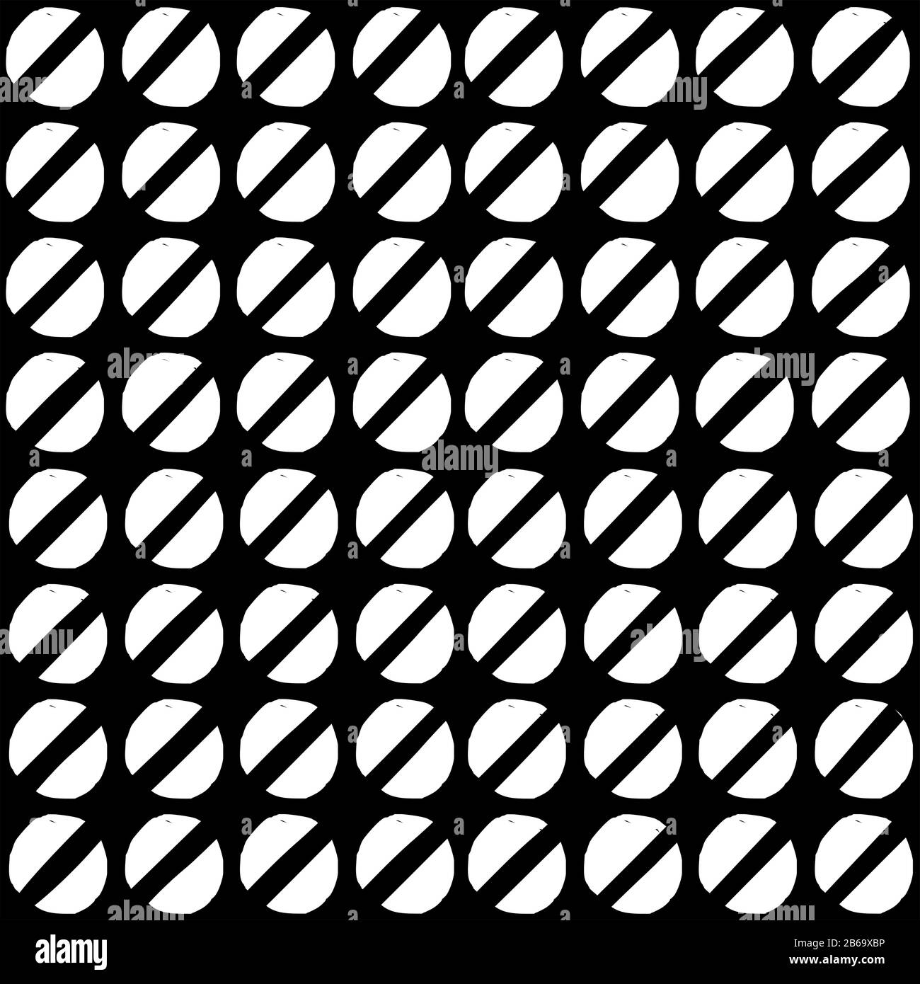 Vector seamless geometric black and white pattern of hand-drawn half ...
