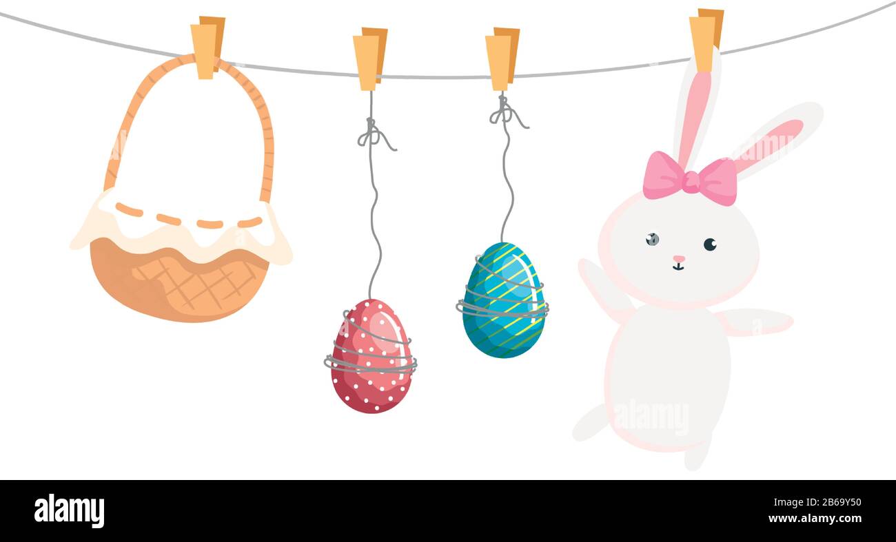 cute rabbit with eggs and basket hanging Stock Vector Image & Art - Alamy