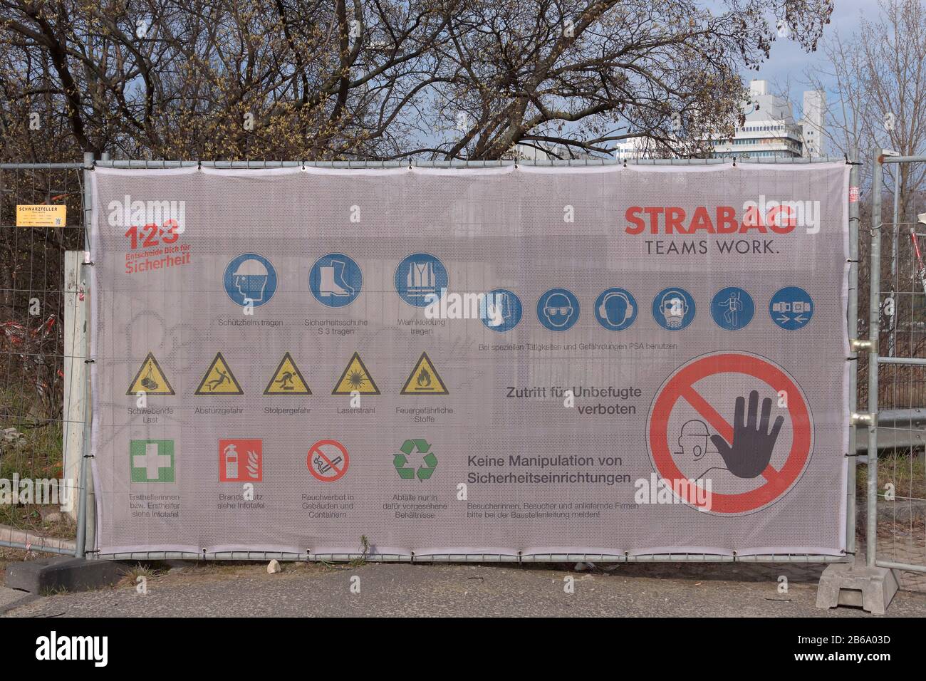 Strabag construction site with regulations in Berlin Stock Photo - Alamy