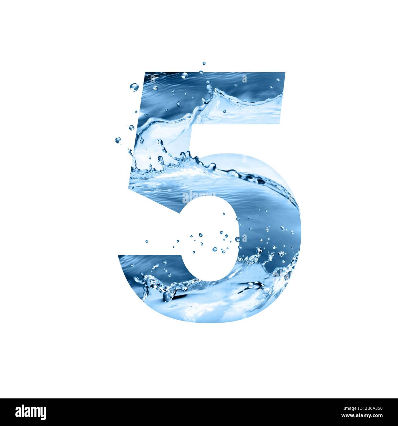 stylized font, text made of water splashes, digit five, isolated on ...