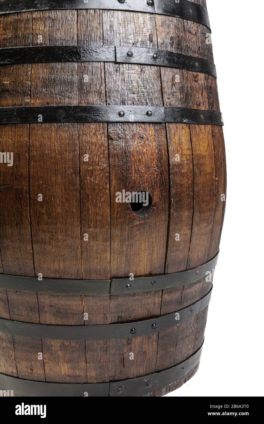 Wooden barrel with iron rings. Isolated on white background Stock Photo ...