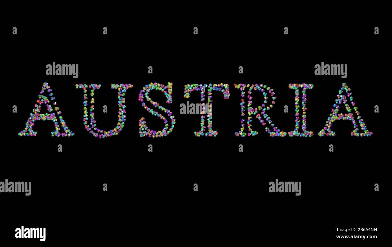 AUSTRIA written in 3D illustration by colorful small objects casting ...