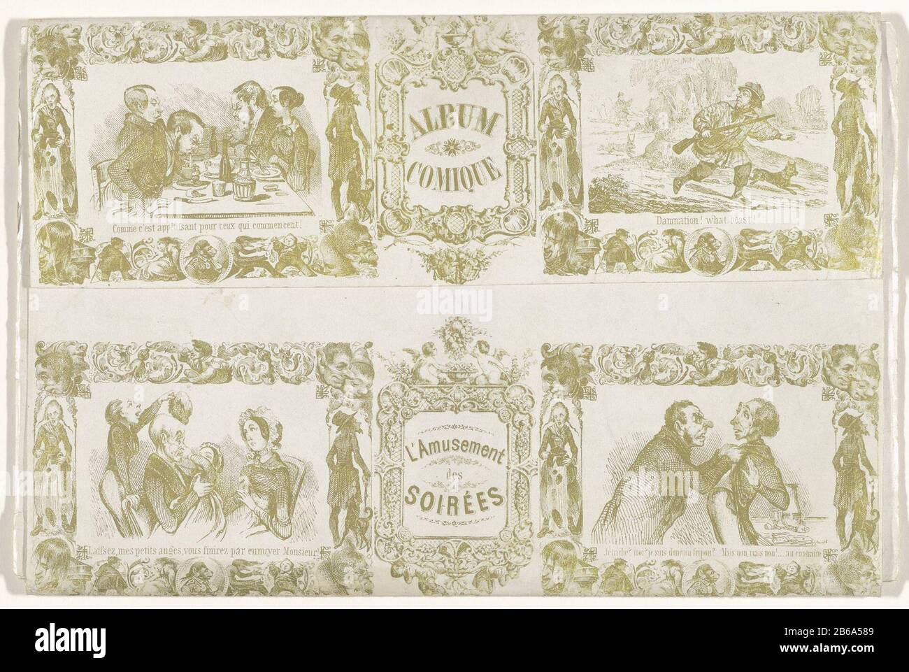 Cover decorated on front, back and inside with comic performances with ...