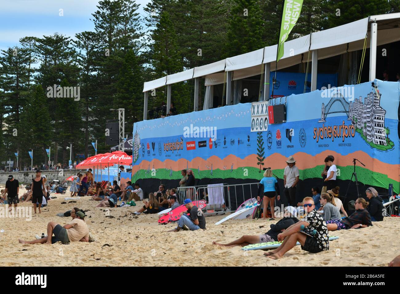 A view of people at Manly Beach for the Sydney Surf Pro 2020 Stock ...