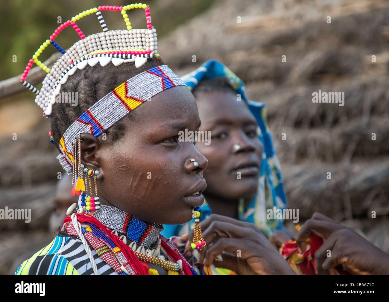 Portrait of a Larim tribe women with traditional decorations, Boya ...