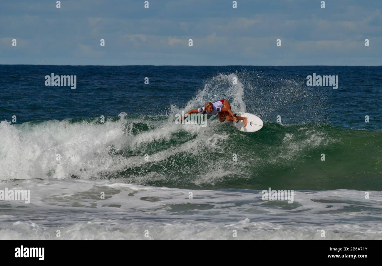Gabriela Bryan competing in the Sydney Surf Pro 2020 at Manly Beach ...