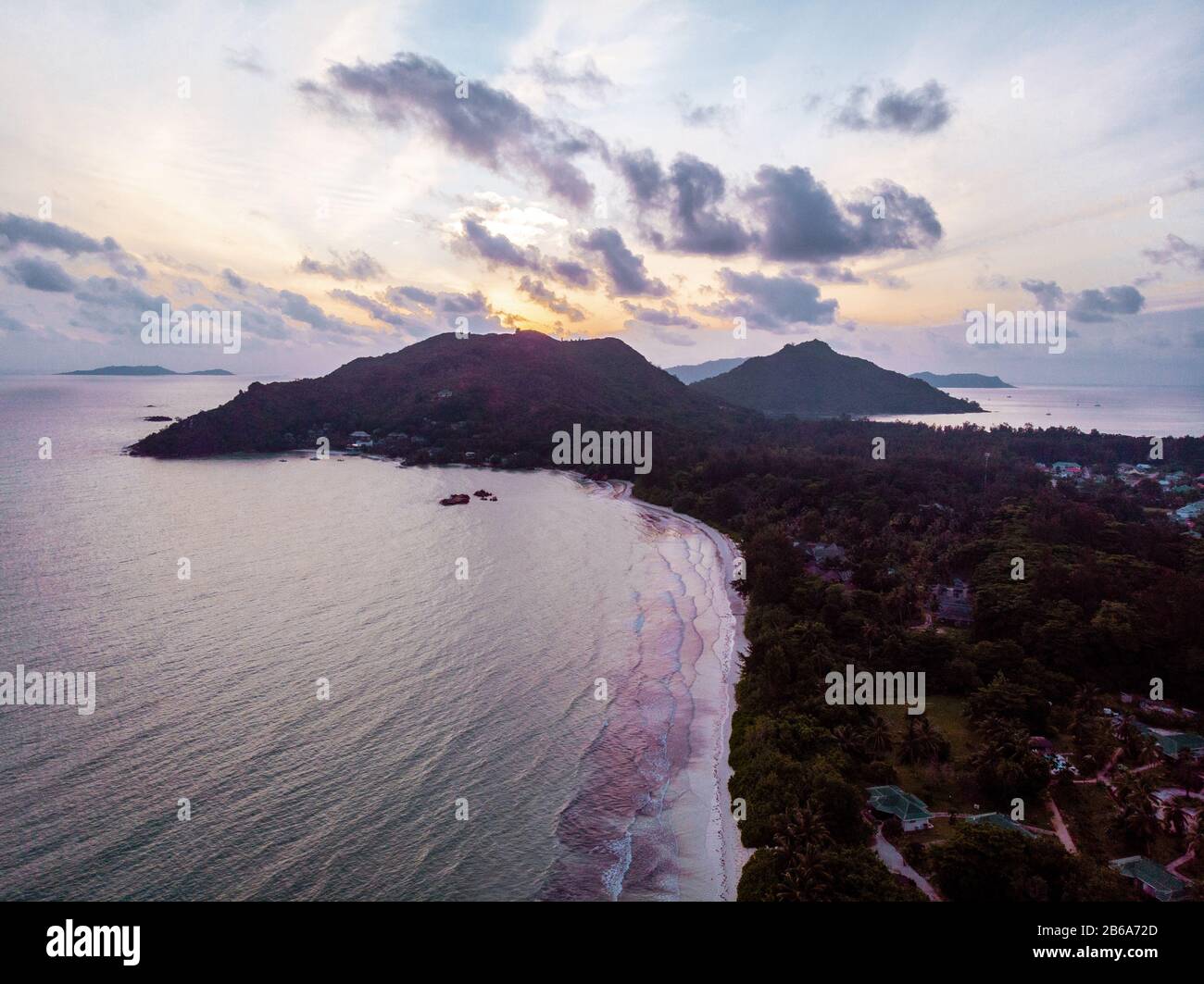 Praslin Seychelles, beach tropical island with palm trees Seychelles ...