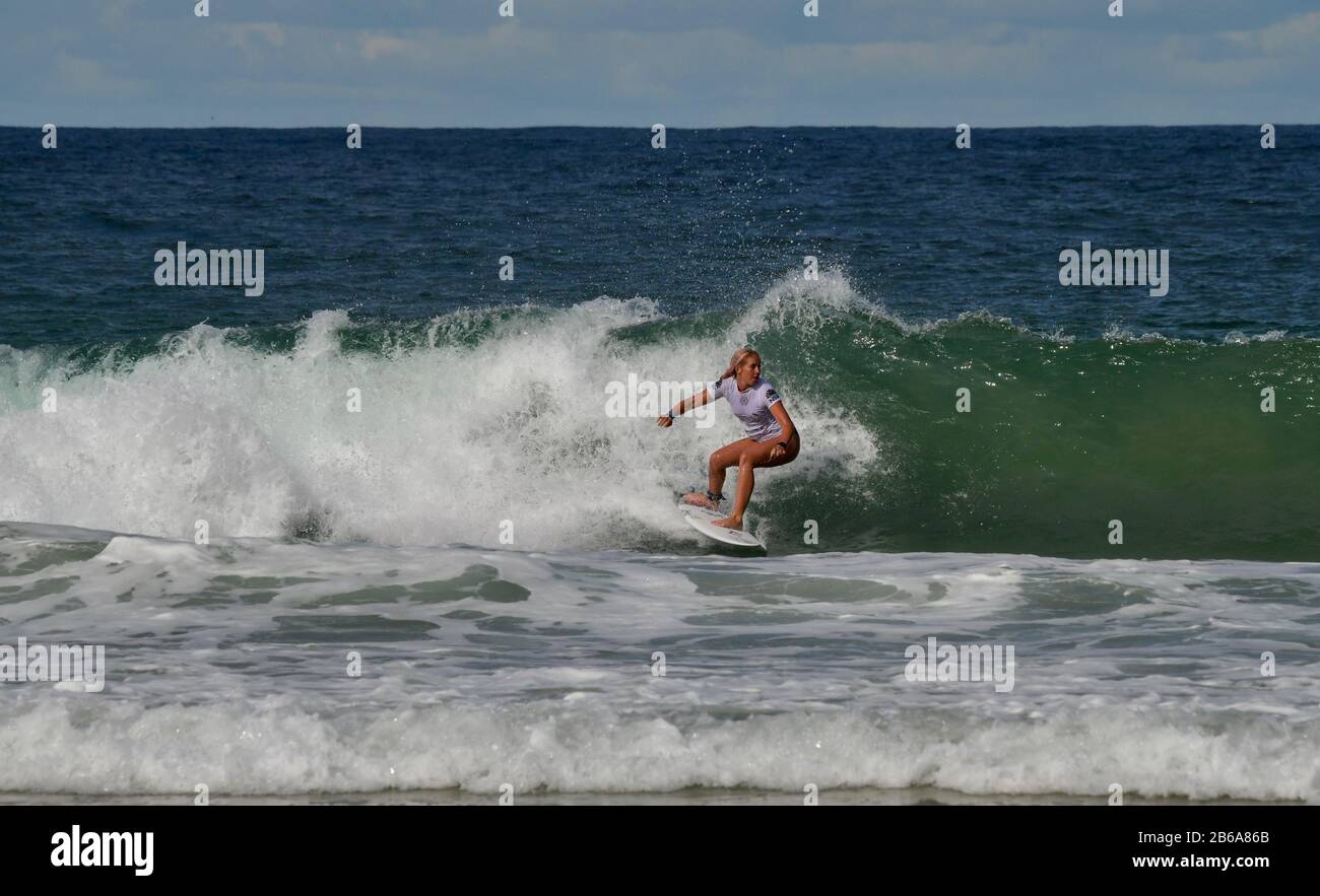 Gabriela Bryan competing in the Sydney Surf Pro 2020 at Manly Beach ...