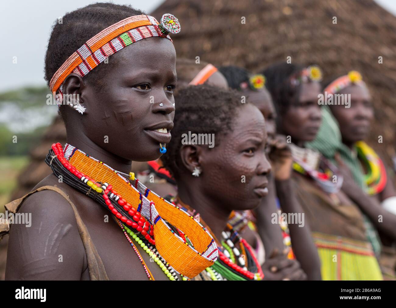 Toposa tribe women in traditional clothing, Namorunyang State, Kapoeta ...