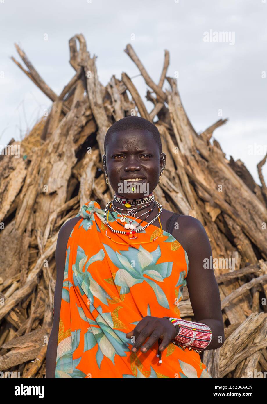 Portrait of a Toposa tribe young woman, Namorunyang State, Kapoeta ...