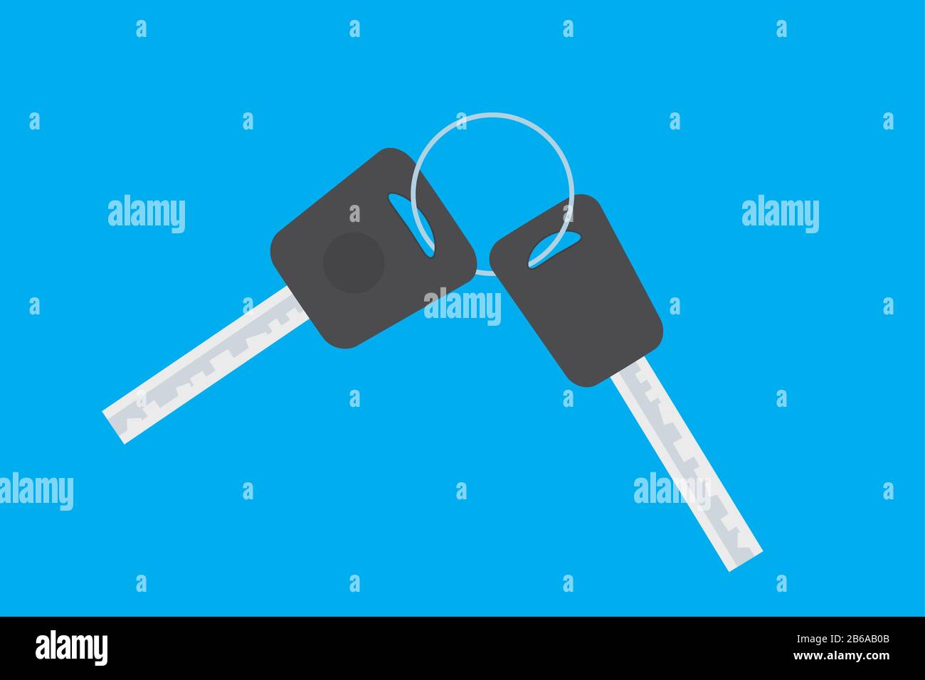Two keys on the metal ring,isolated on blue background,cartoon vector ...