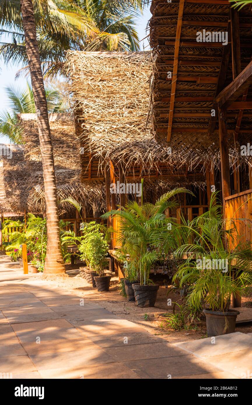 Beach huts and cottages made from bamboo, clay tiles and coconut leaves ...