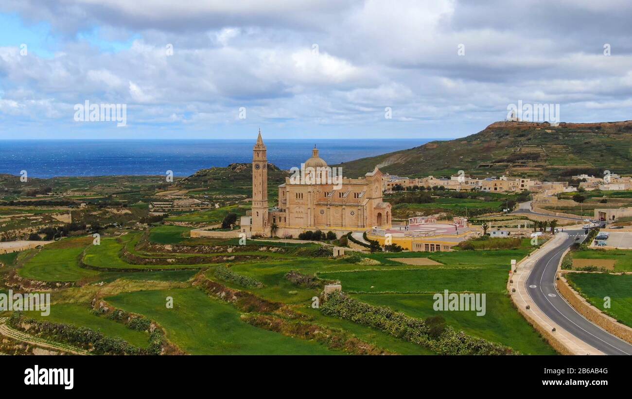 Aerial view over Basilica Ta Pinu in Gozo - a national shrine Stock ...