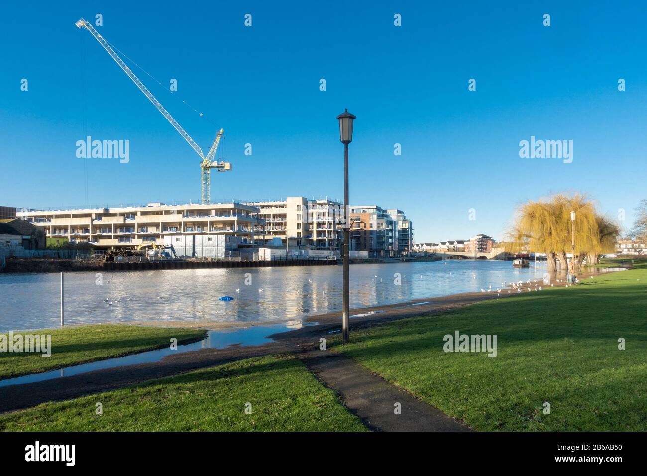 The RIver Nene in flood in central Peterborough, Cambridgeshire, in ...