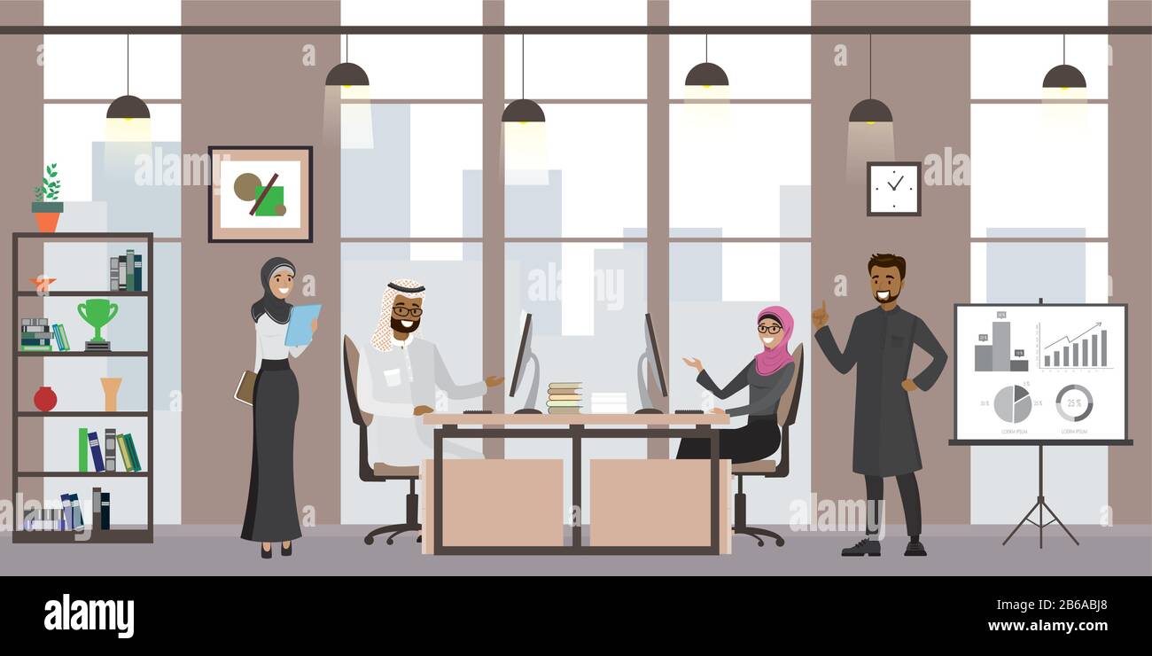 Group of Arab businessmen or office workers in modern office,workplace ...