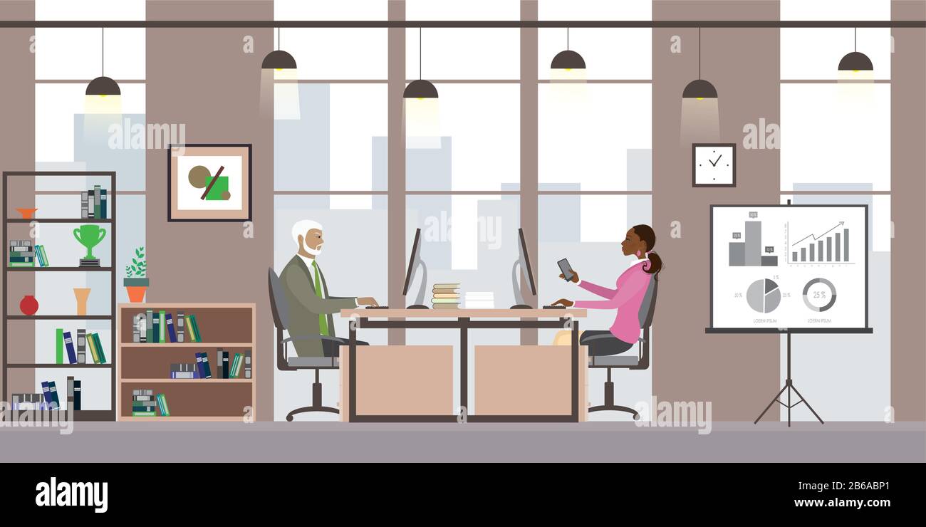 Business people in modern office,Cartoon office manager in the ...