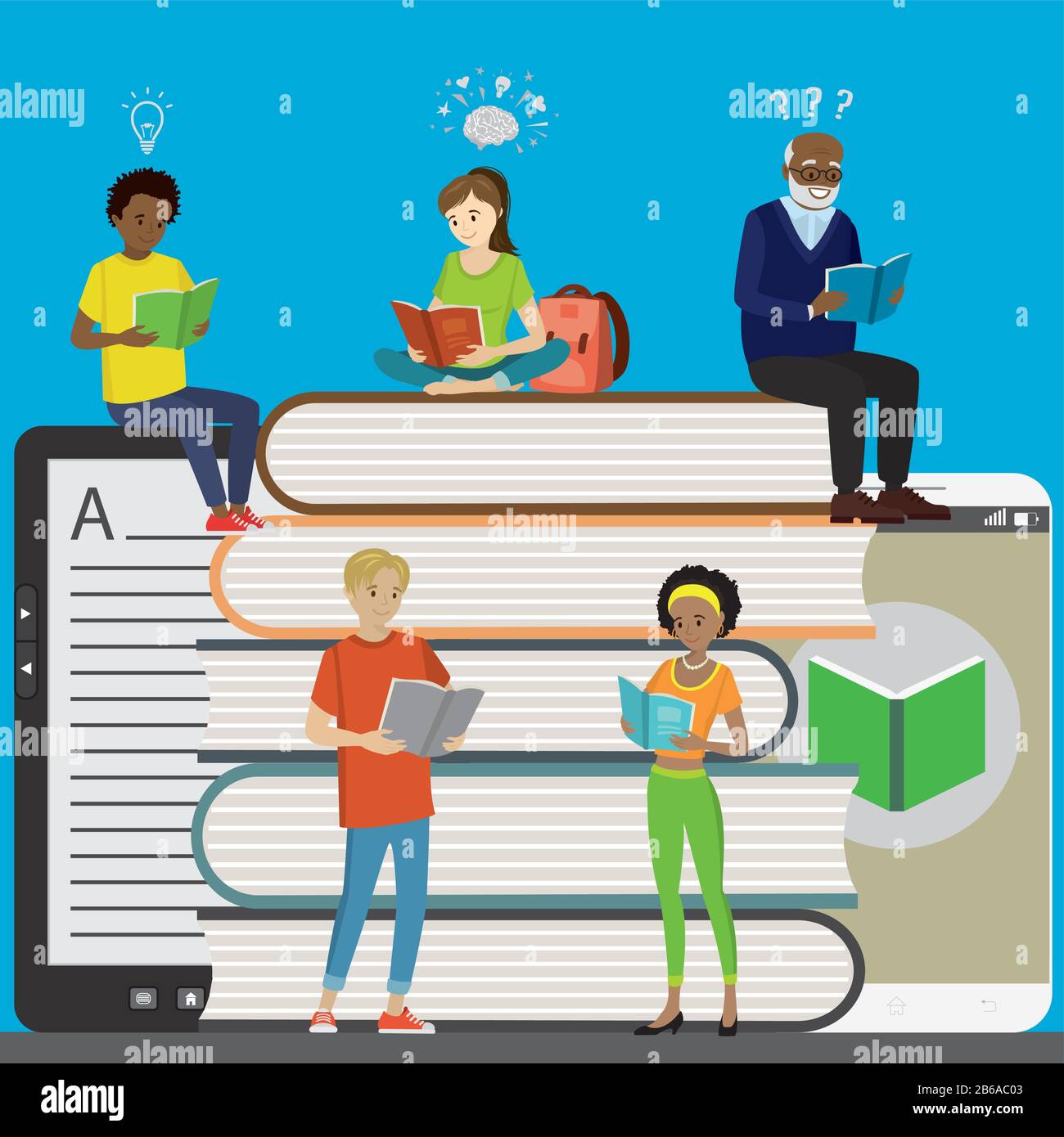 Cartoon people different races read books,learning process, smart ...