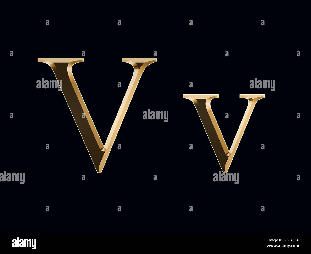 Gold letter "V" on a black background Stock Photo - Alamy
