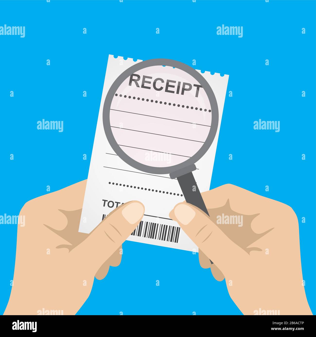 One Hand holding blank receipt and other hand holding magnifying glass ...