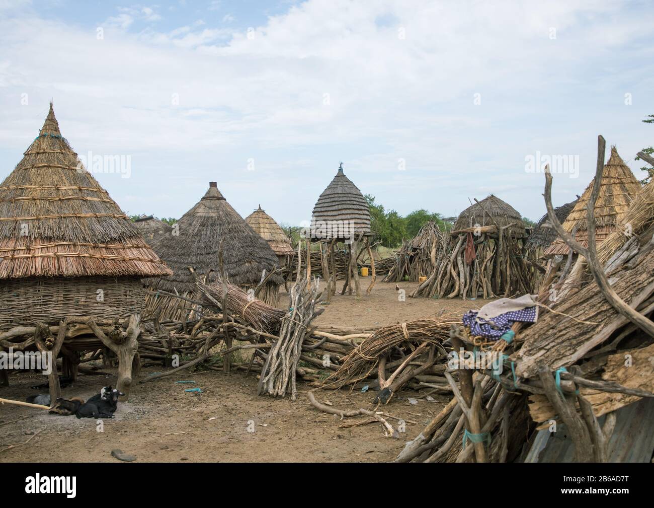 Traditional Toposa tribe village with huts and granaries, Namorunyang ...