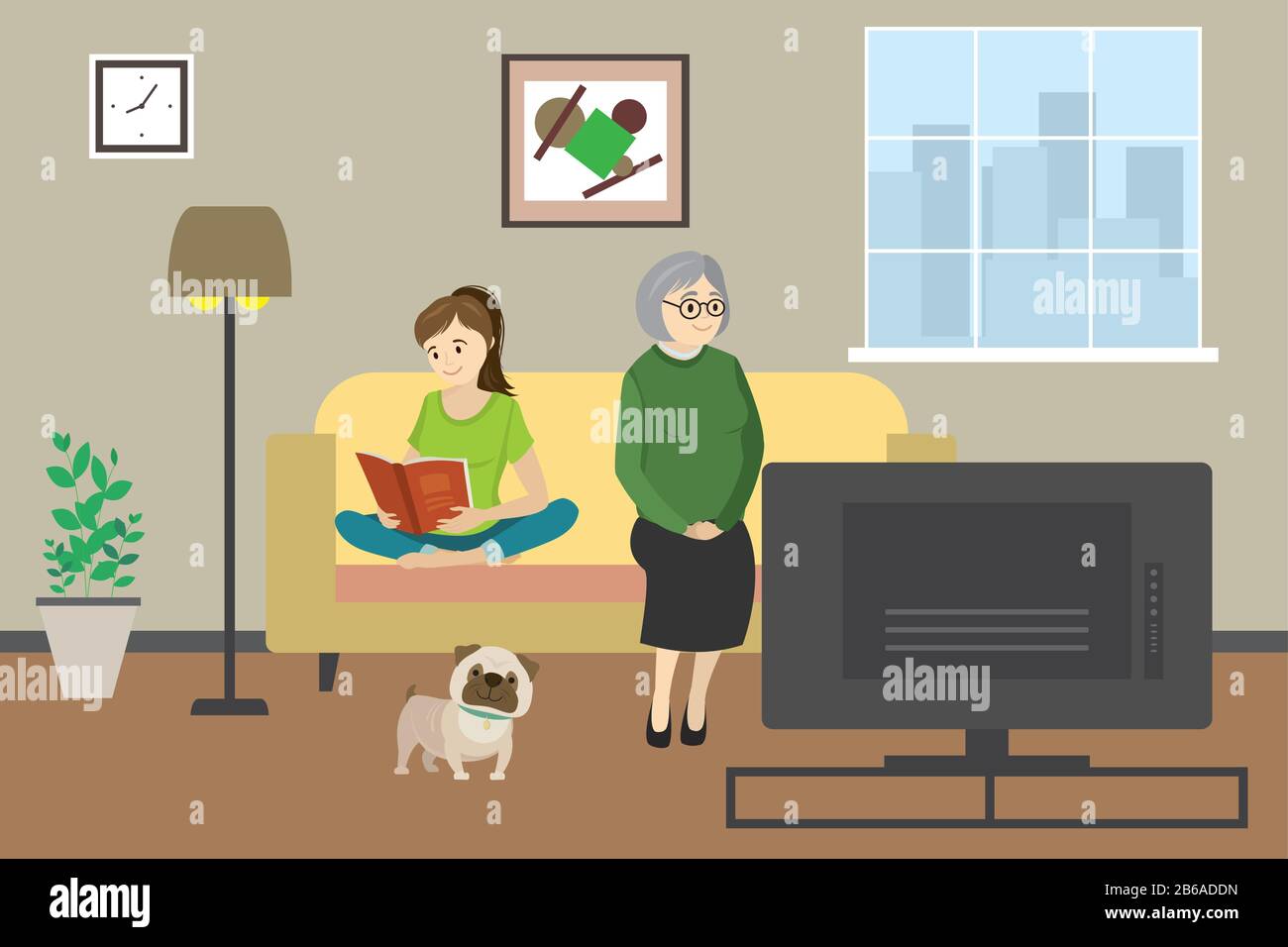 Woman senior book home Stock Vector Images - Alamy