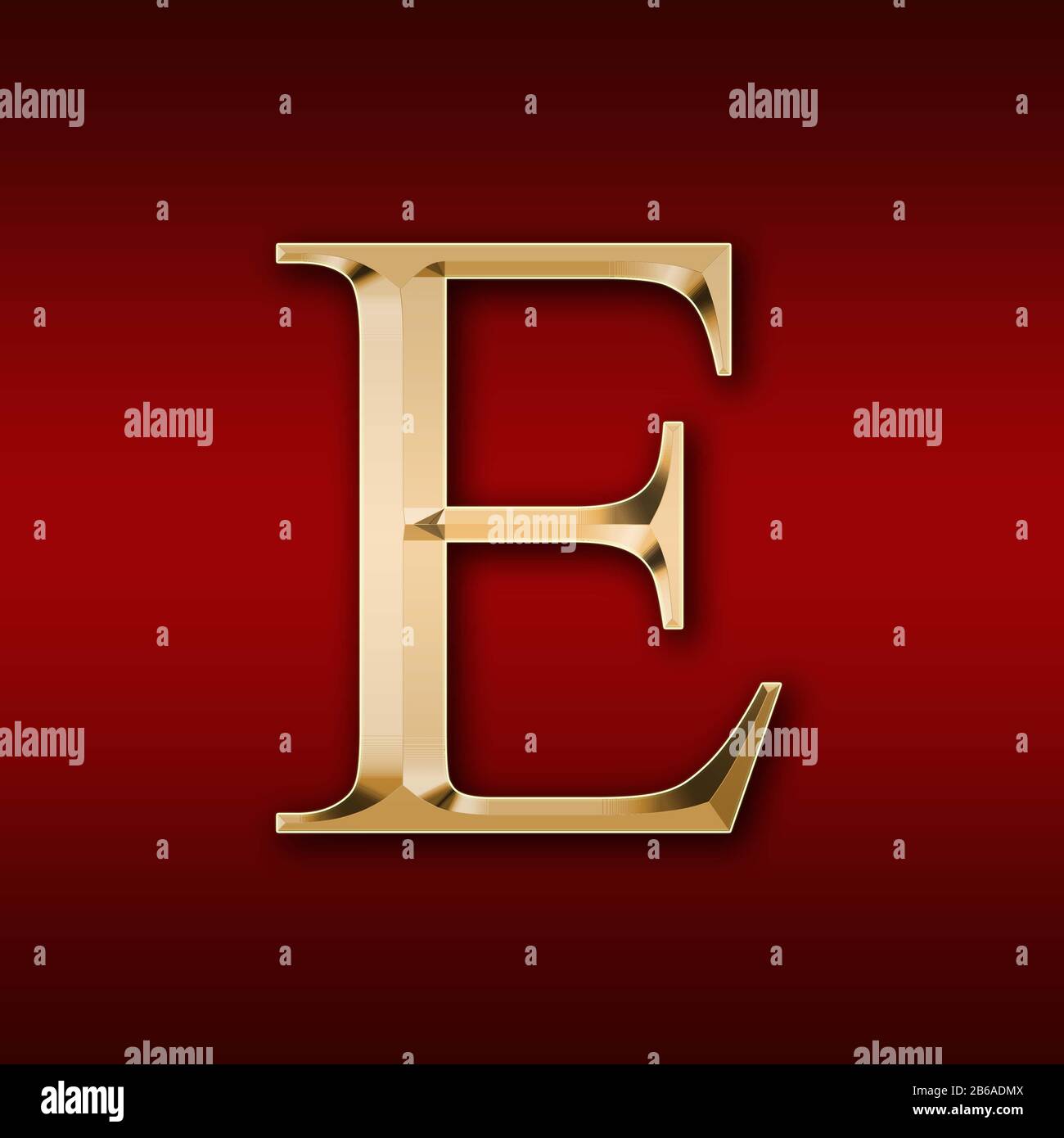 Gold letter "E" on a red background Stock Photo - Alamy