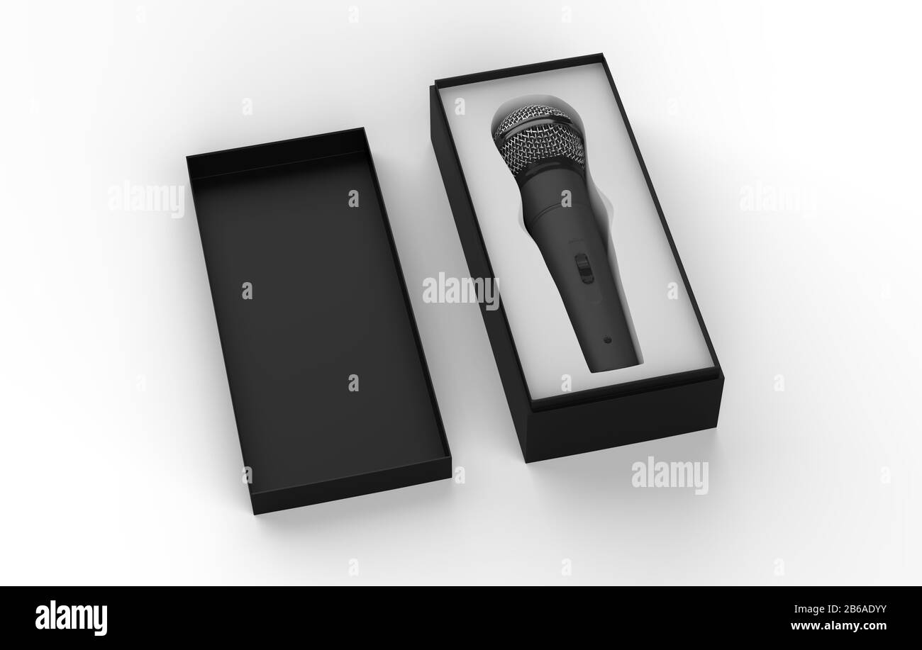 3d Microphone inside the box isolated on a white background. 3d ...