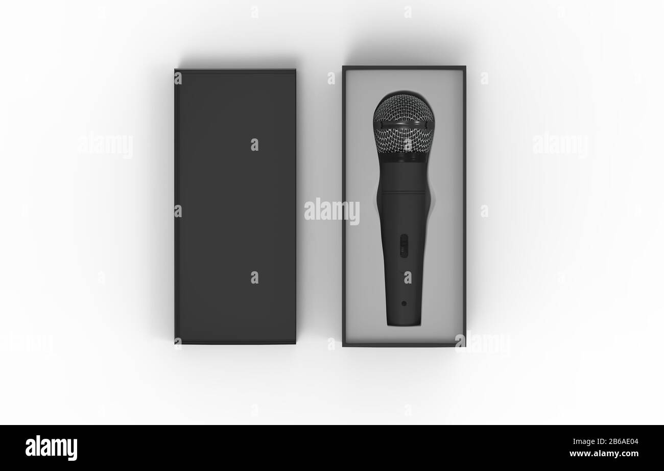 3d Microphone inside the box isolated on a white background. 3d ...