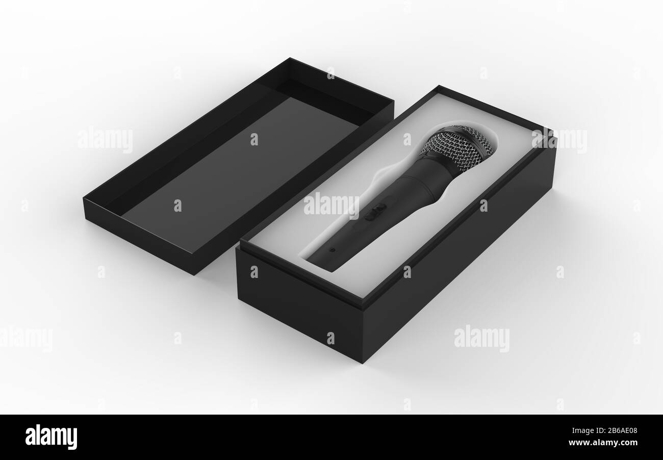 3d Microphone inside the box isolated on a white background. 3d ...