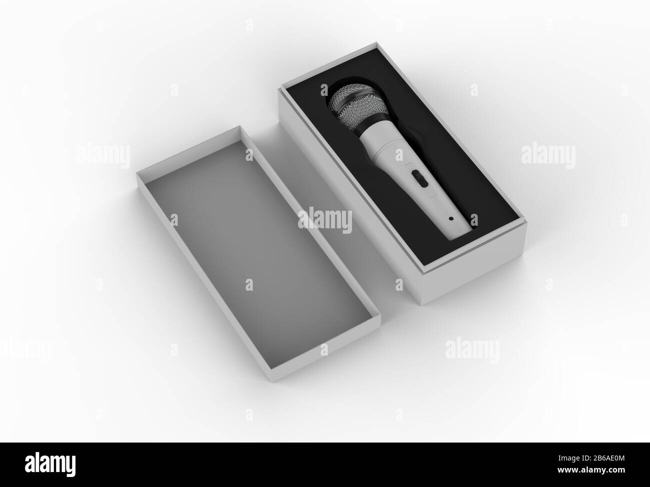 3d Microphone inside the box isolated on a white background. 3d ...