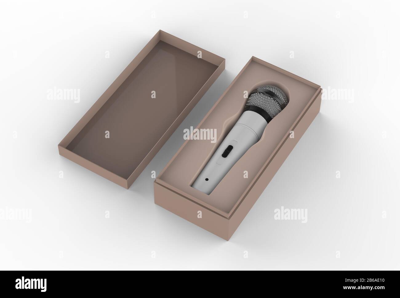 3d Microphone inside the box isolated on a white background. 3d ...