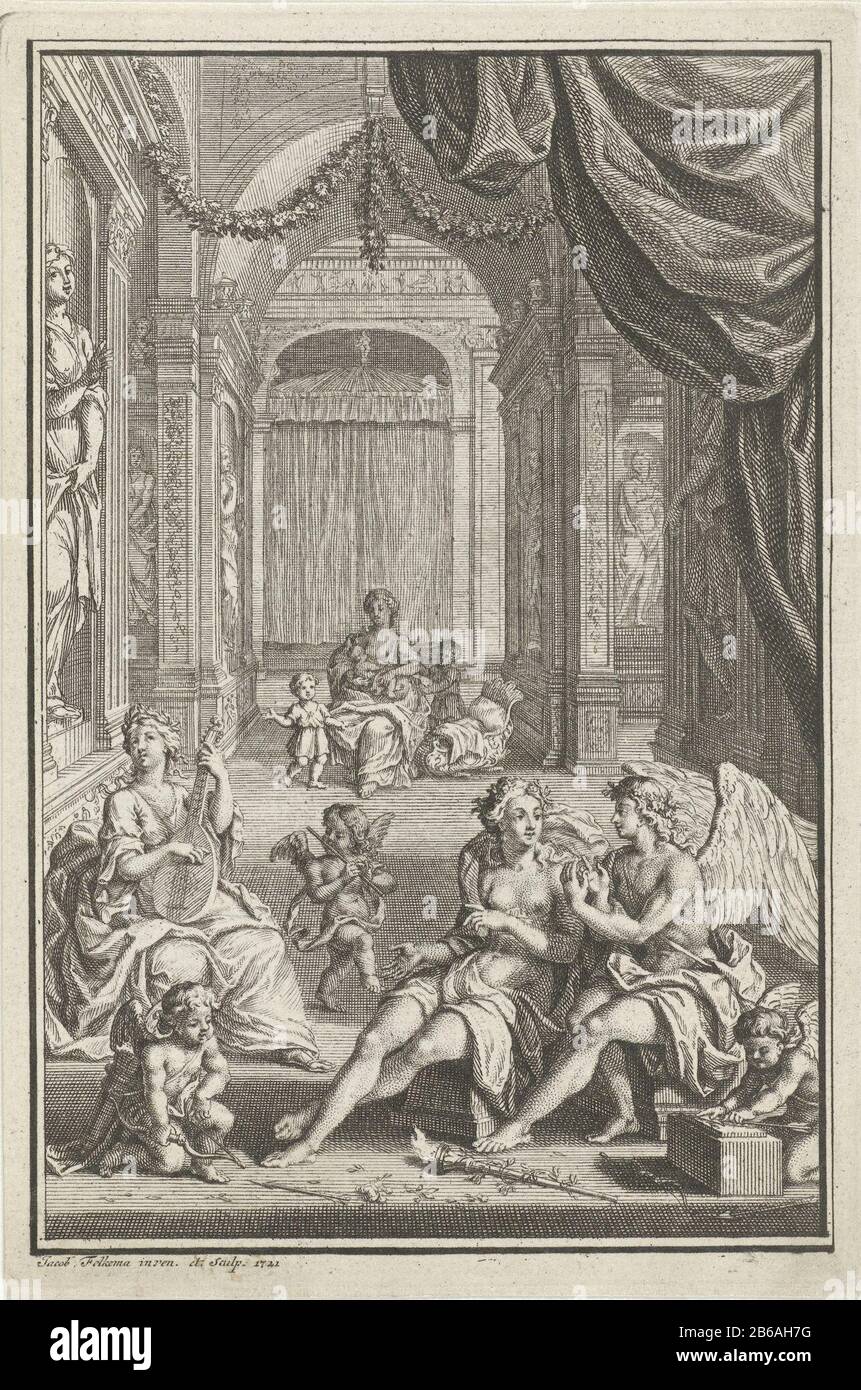 Allegorische figures in a temple An angel, three putti and two ...