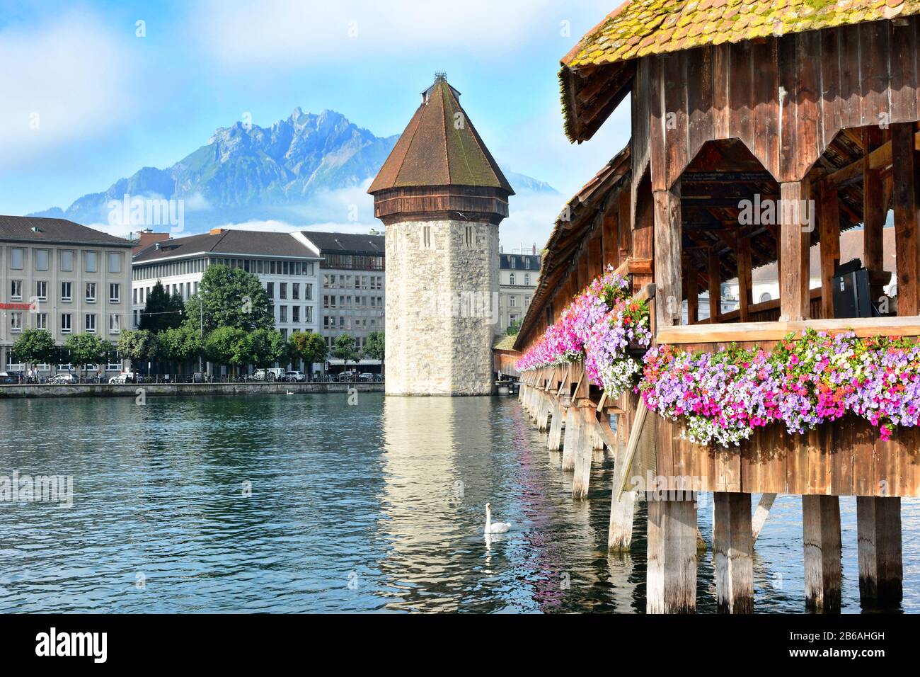 LUCERNE, SWITZERLAND - JULY 2, 2014: Chapel Bridge and Water Tower ...
