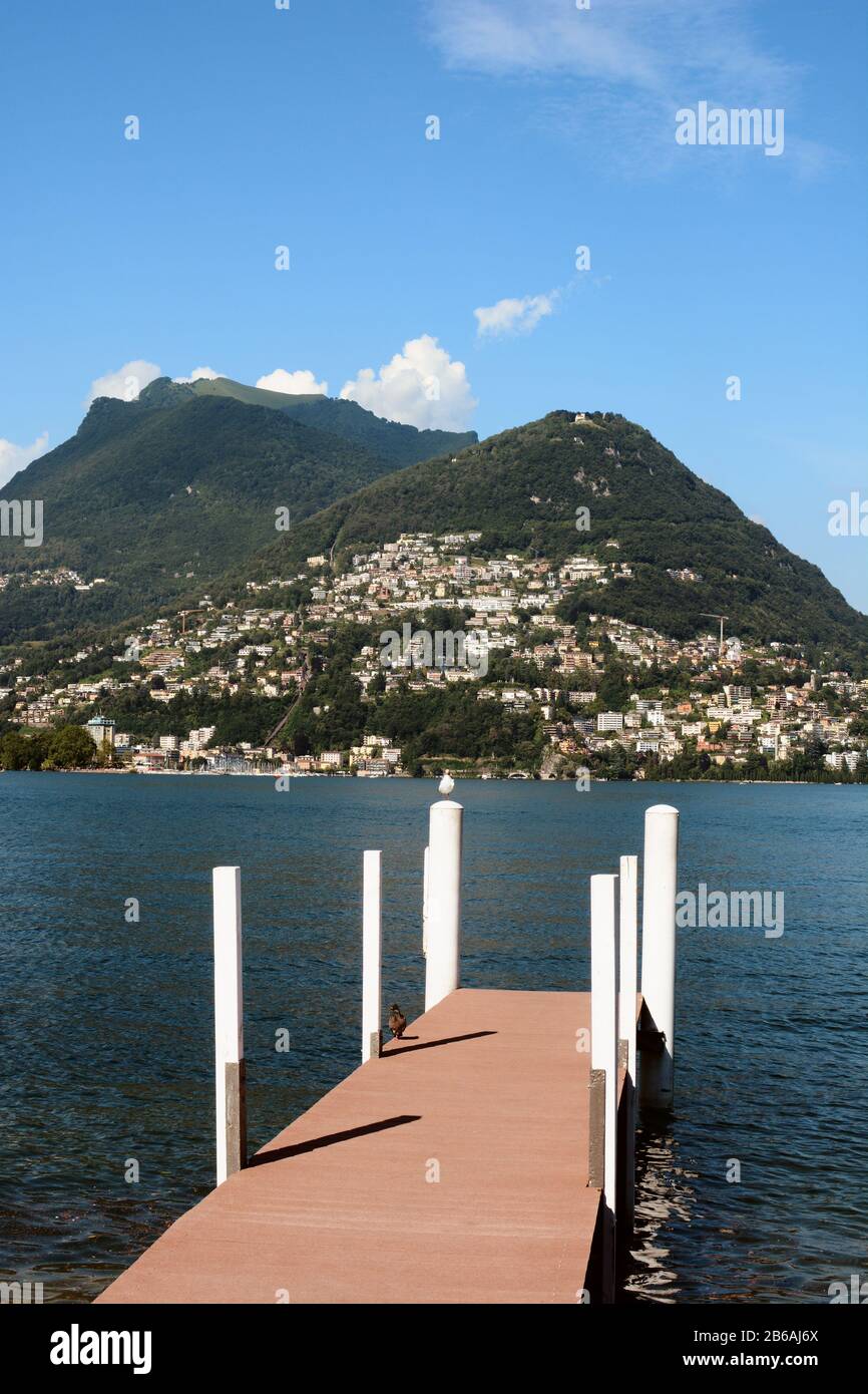 Mt. Bre seen from a boat dock in Lugano. The town of Castagnola sits at ...