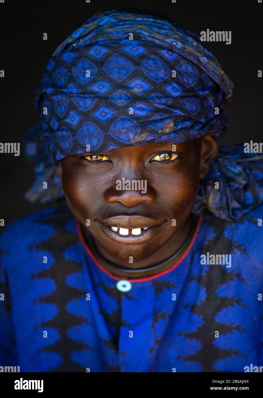 Portrait of a Mundari tribe boy with blue clothes, Central Equatoria, Terekeka, South Sudan ...