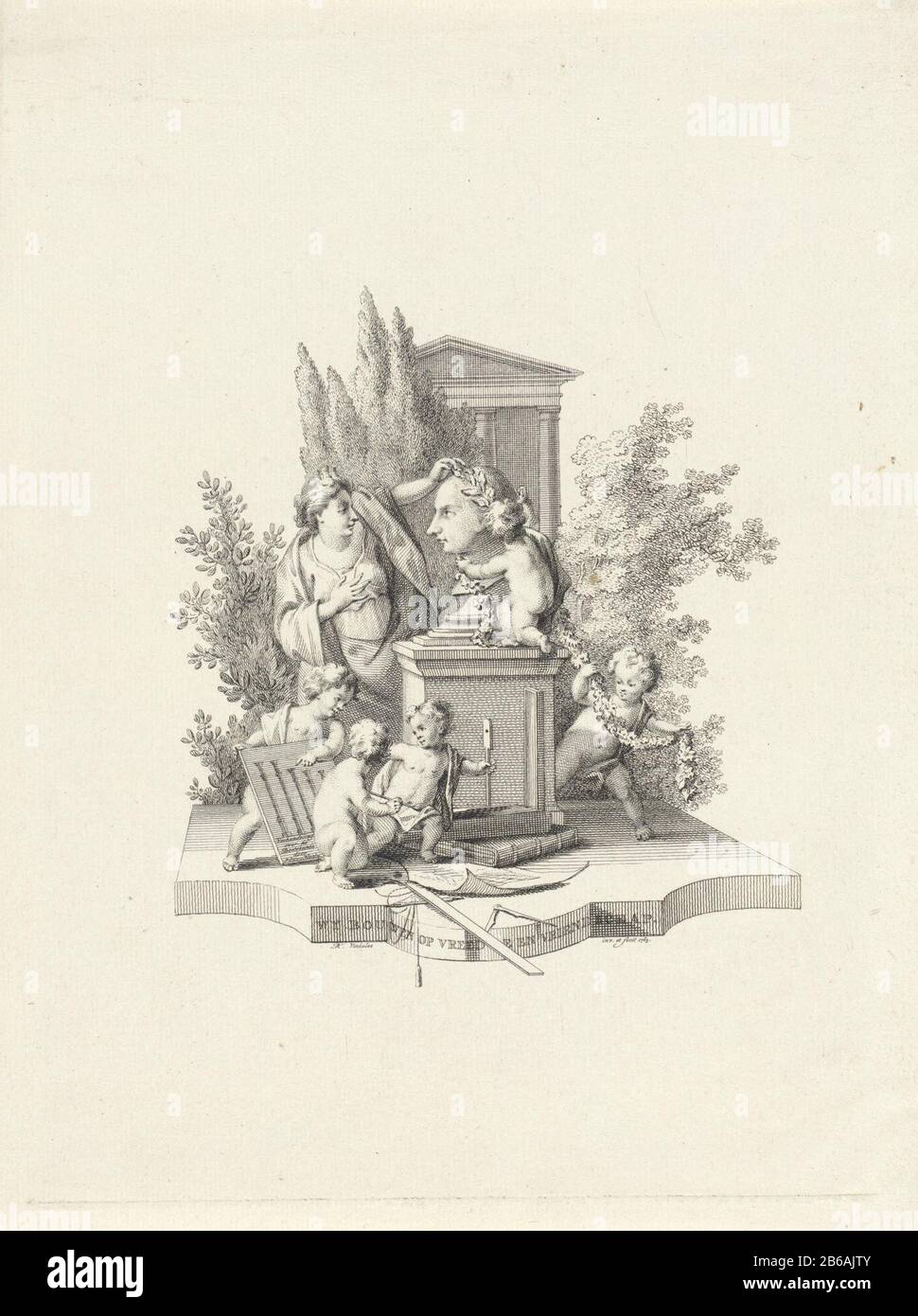 Allegorische performance with a bust of Jacob Otten Huslij Allegory ...