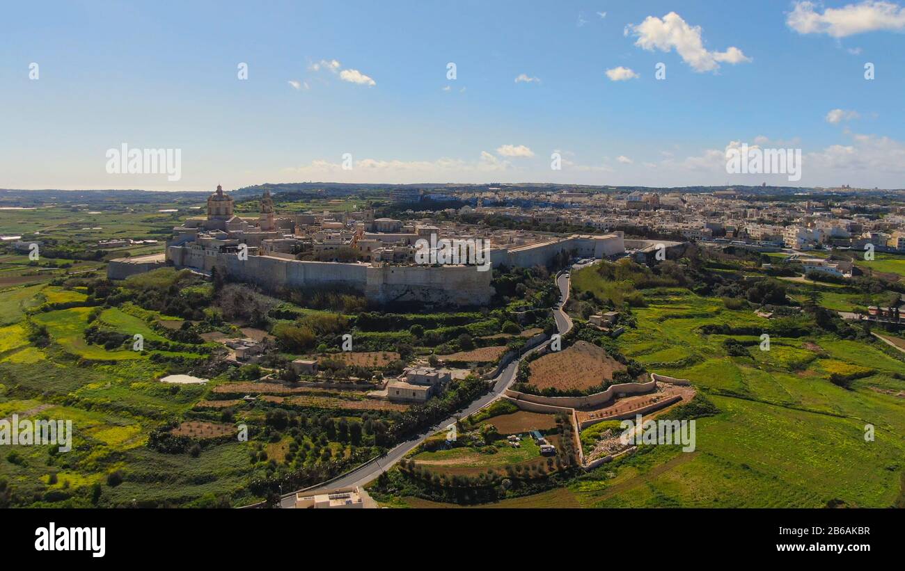 Aerial view over the historic city of Mdina in Malta Stock Photo - Alamy