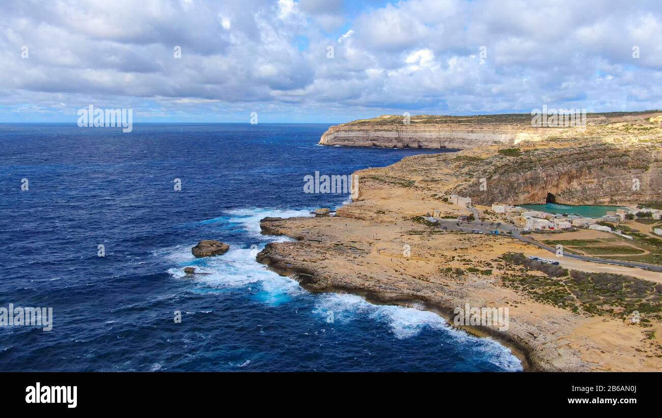 Aerial view over Dwerja Bay on the island of Gozo Malta Stock Photo - Alamy