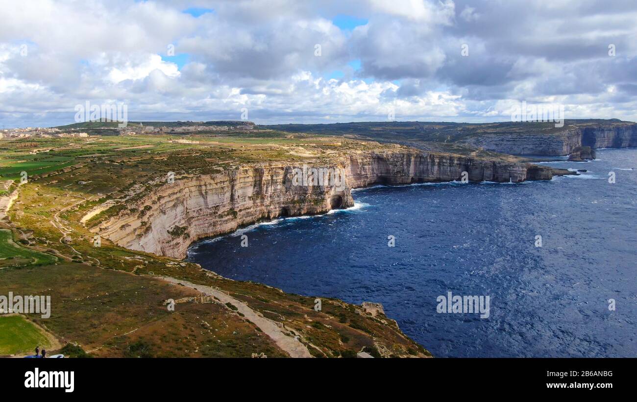 Flight along the coast of Gozo Malta - amazing nature Stock Photo - Alamy