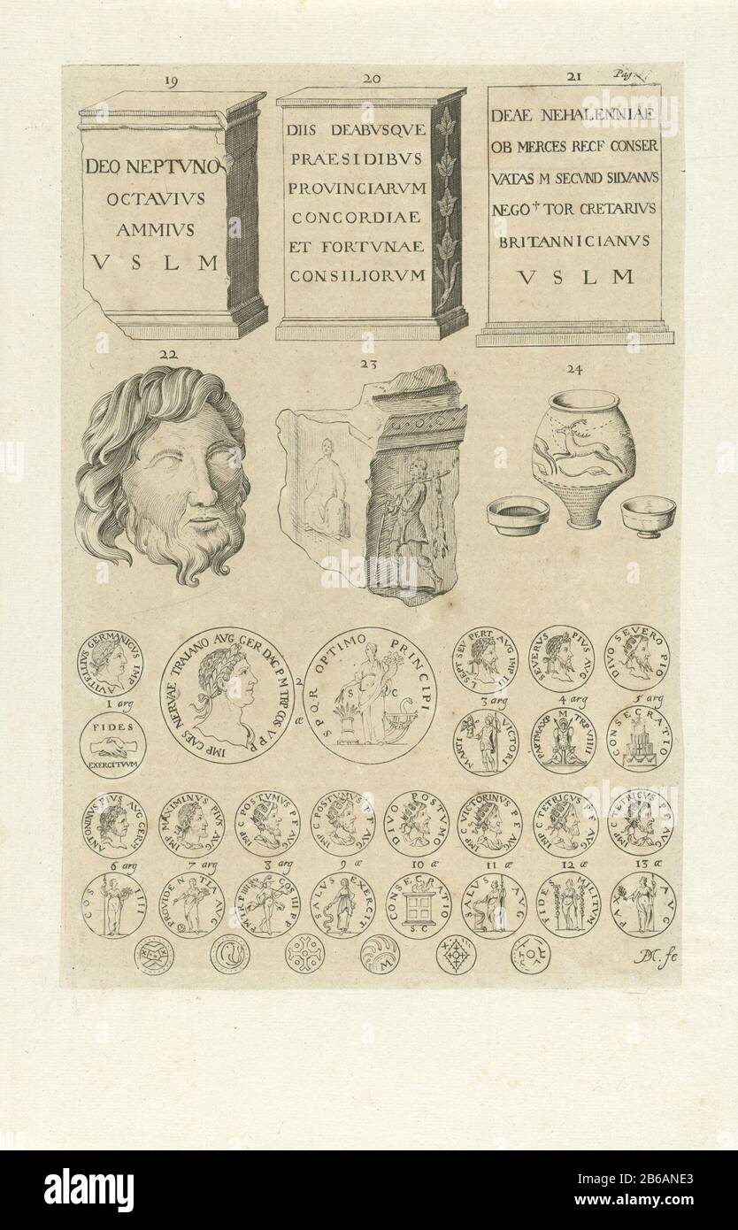Altar Stone, sculptures and Roman coins Three numbered altar stones ...