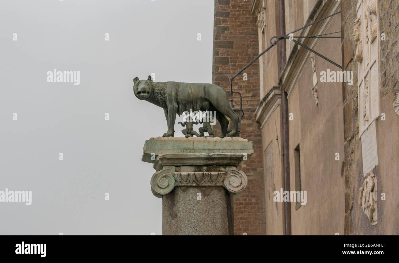 Statue of Capitoline Wolf suckling Romulus and Remus in Rome, Italy ...